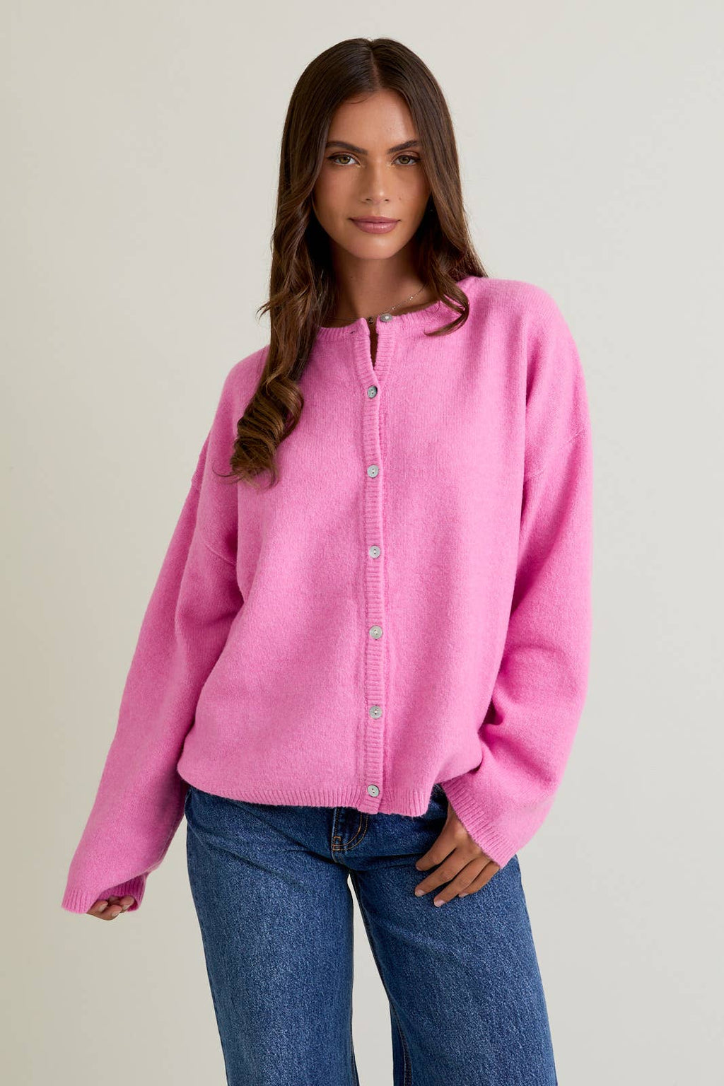 Samantha Cardigan Bubblegum – Sugar Co.